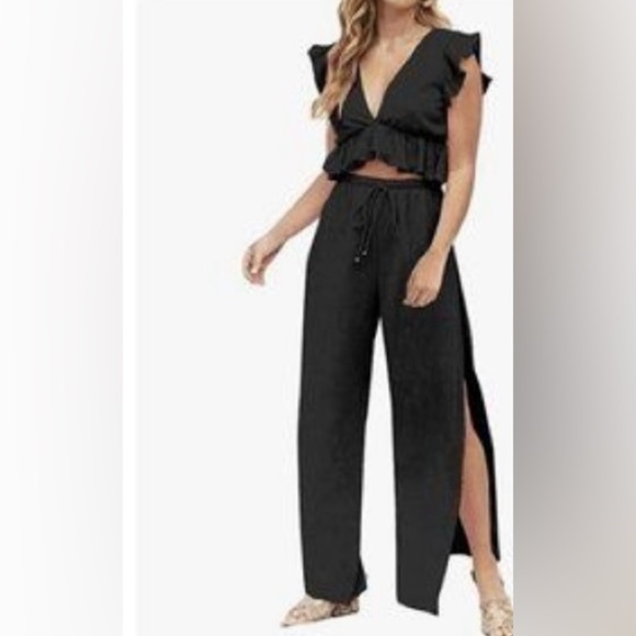 Fancyinn | Pants & Jumpsuits | Summer Set Resort Wear Black Ruffle Crop ...